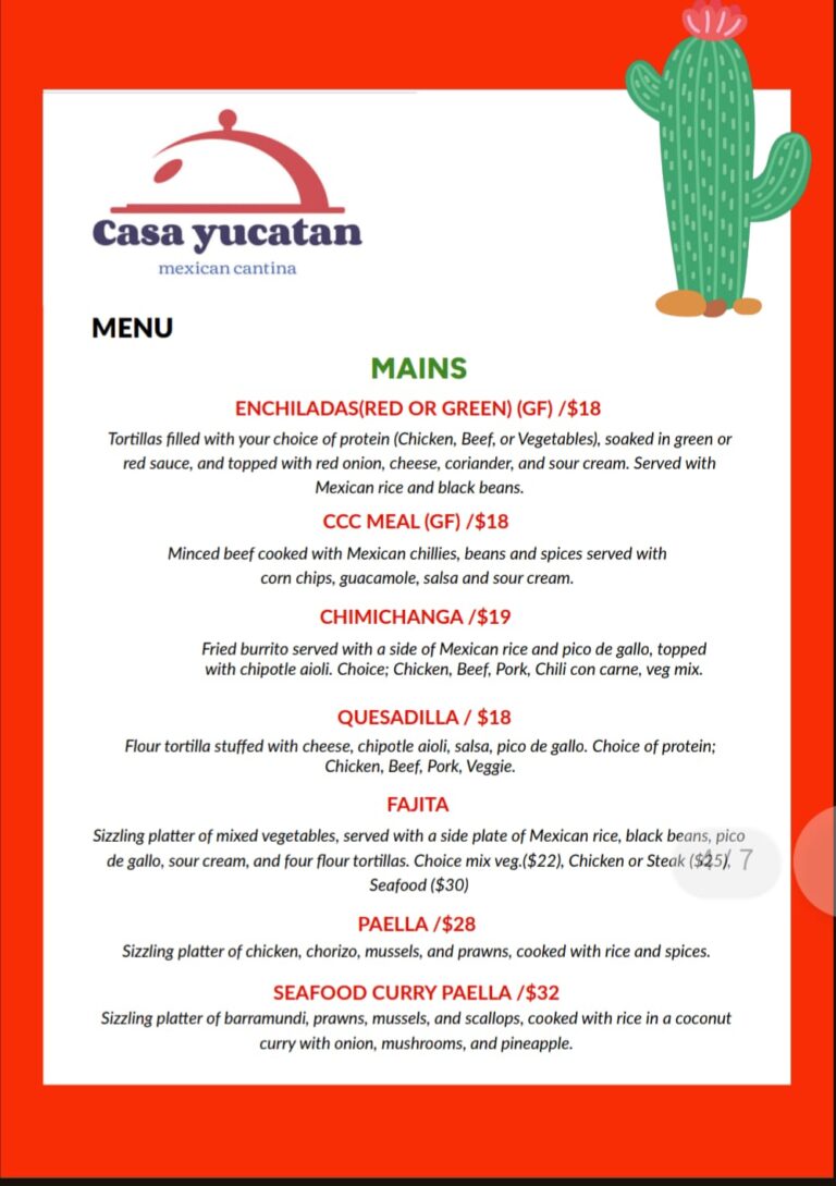 Dining Menu – Mexican Restaurant